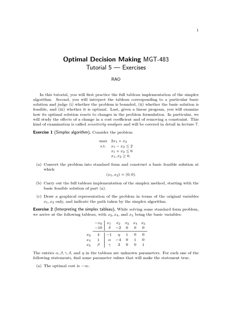 Odm2022 Tutorial 5 Pdf Mathematical Optimization Linear Programming