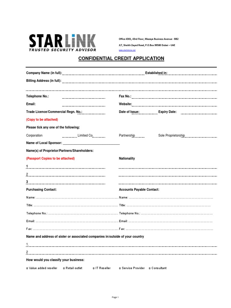 Starlink Credit Application Form | PDF