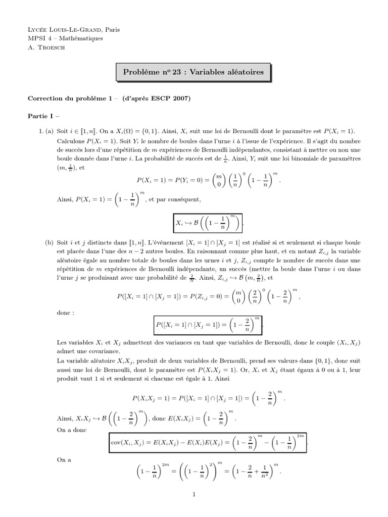 ALAIN TROESCH SUJET 23 Corrigé | PDF