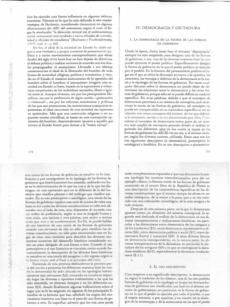 Bobbio Democracia y Dictadura | PDF | Democracia | Ideologías políticas