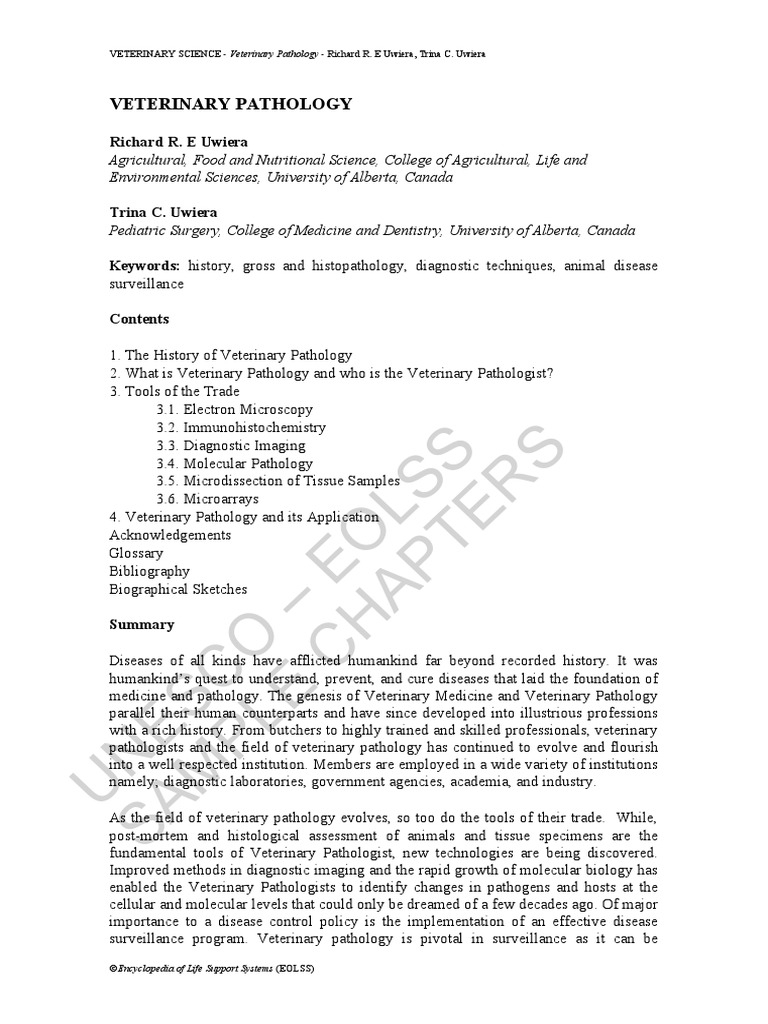 History of Vet Pathology | PDF