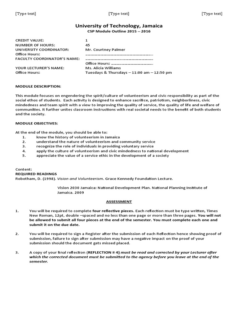 CSP Module Outline Aug-Dec 2019 Revised | PDF | Goal | Volunteering CSP Module Outline Aug-Dec 2019 Revised | PDF | Goal | Volunteering