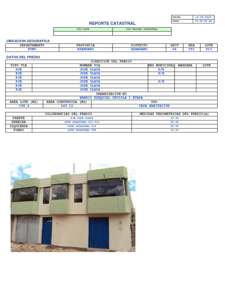 Ficha Catastral Azangaro | PDF