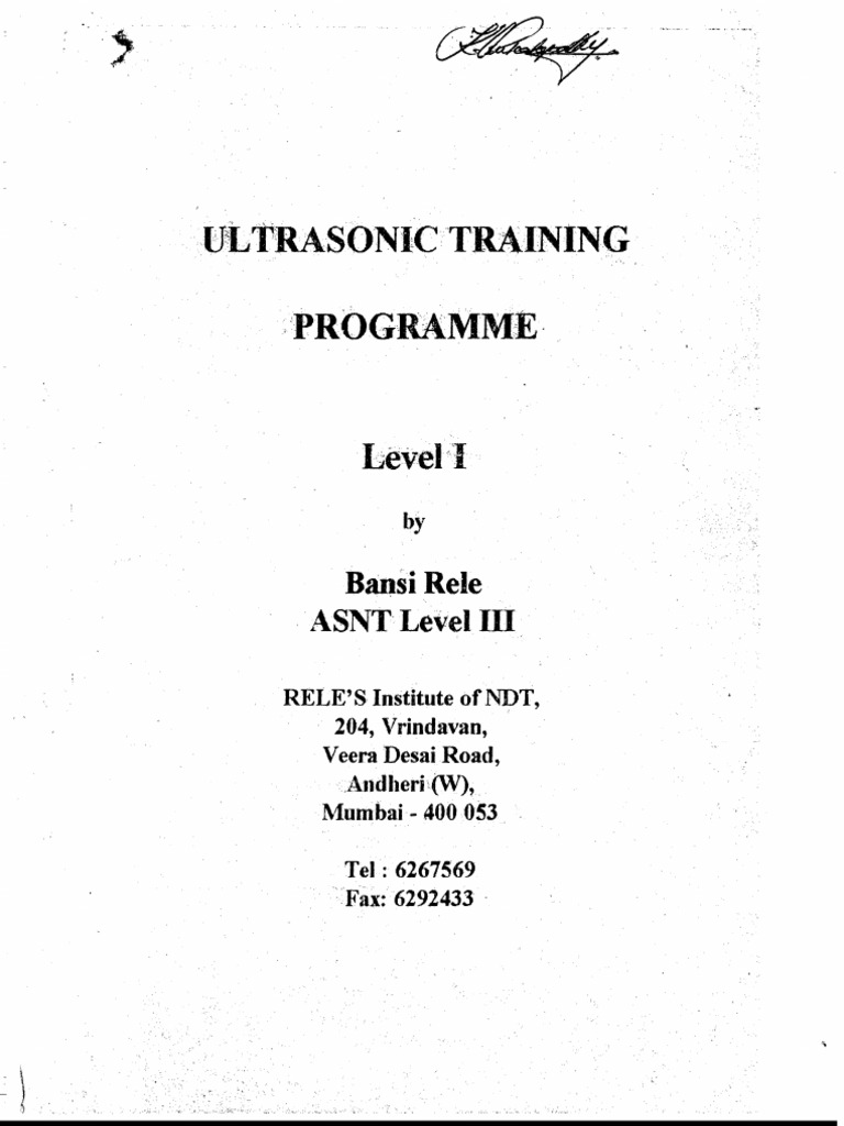Ultrasonic Testing Program Level I Pdf