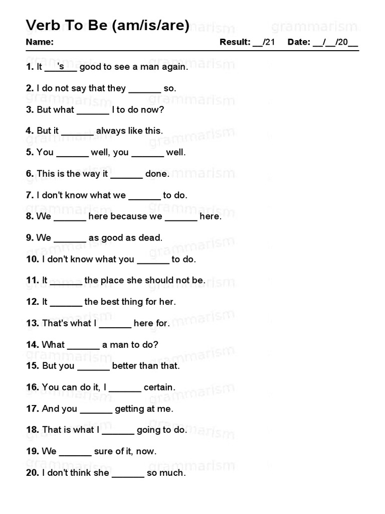 grammarism-verb-to-be-test-3-1020183 | PDF