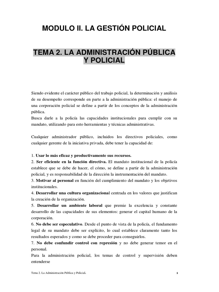 Modulo 2 - Tema 2 - La Administracion Publica y Policial | PDF | Policía | Responsabilidad