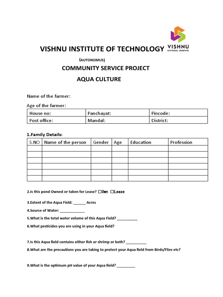 AquaCulture Questionnaire | PDF