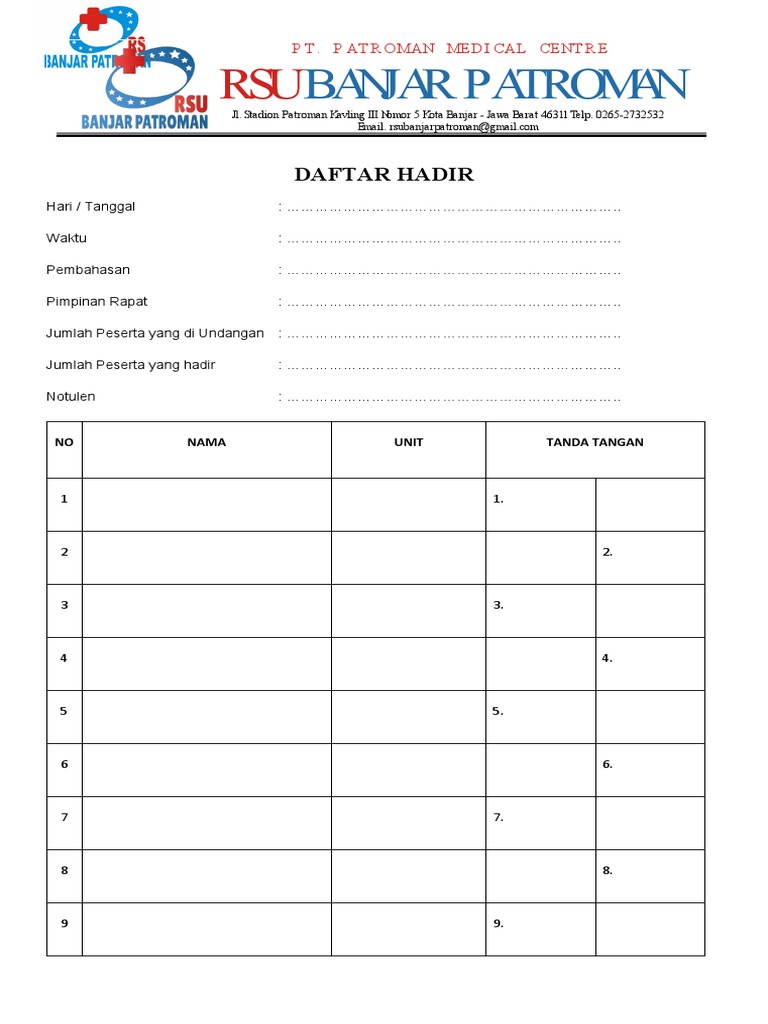 Form Daftar Hadir Rapat | PDF