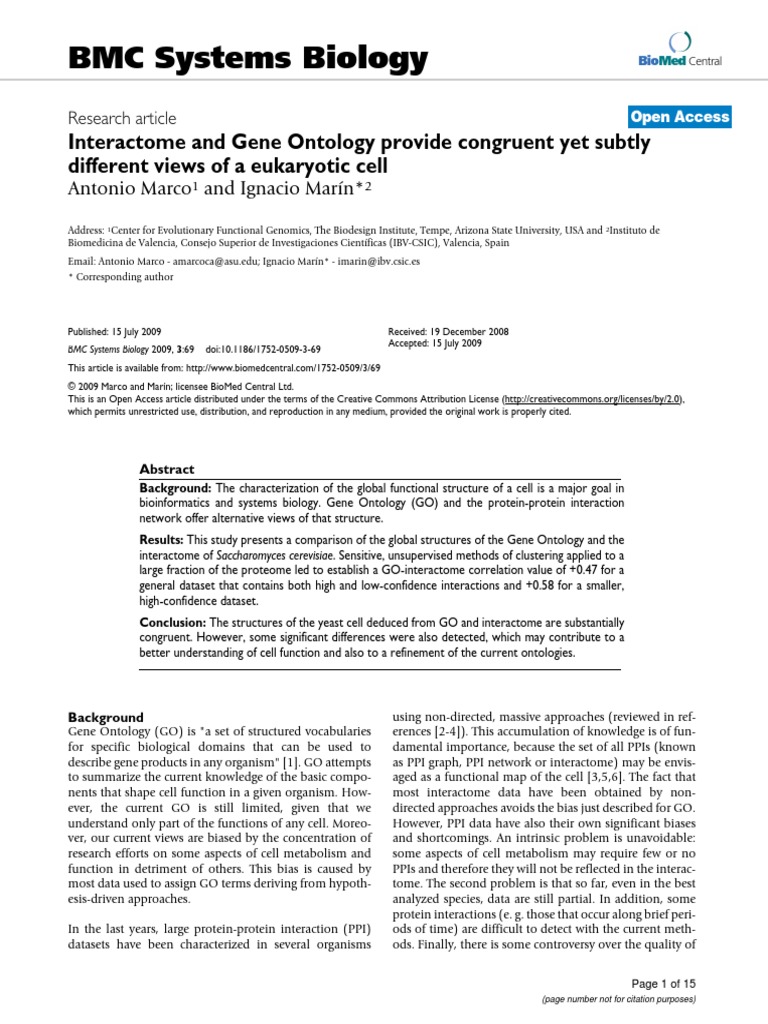 BMC Systems Biology: Interactome and Gene Ontology Provide Congruent ...
