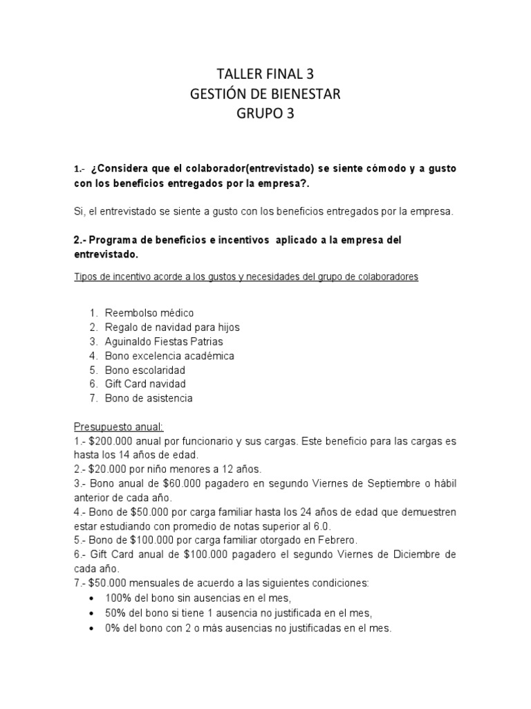 Taller Final Bienestar | PDF | Evaluación