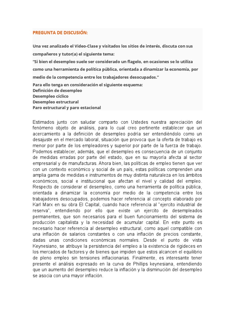 Desempleo como herramienta de política económica | PDF
