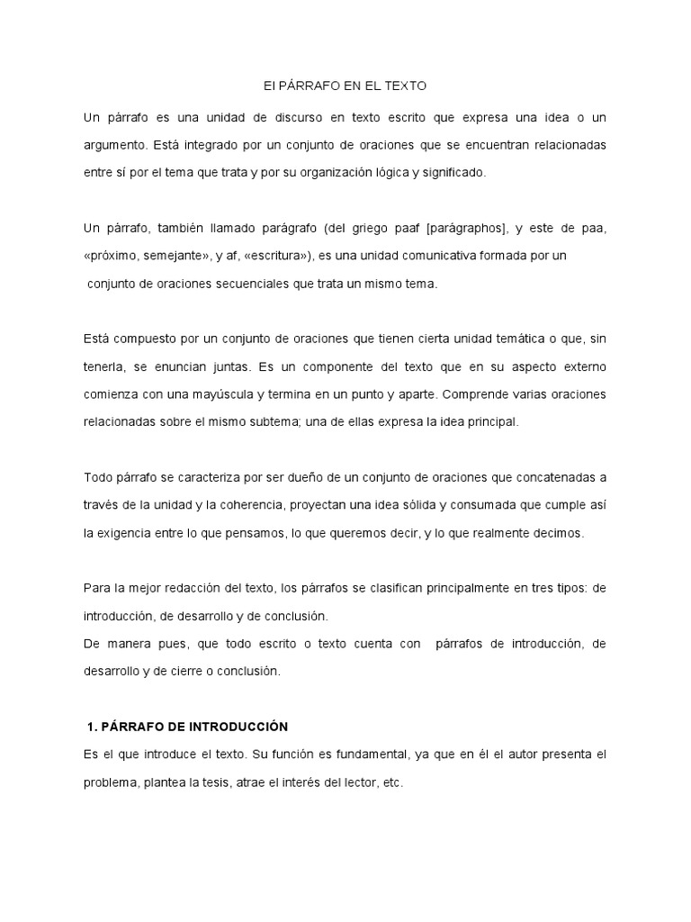 El Párrafo y Sus Tipos | PDF | Estudios de idiomas extranjeros