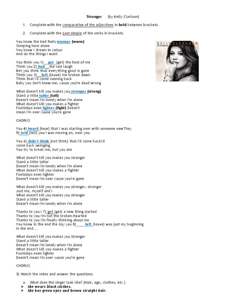 Comparative Adjectives Song Task Stronger | PDF