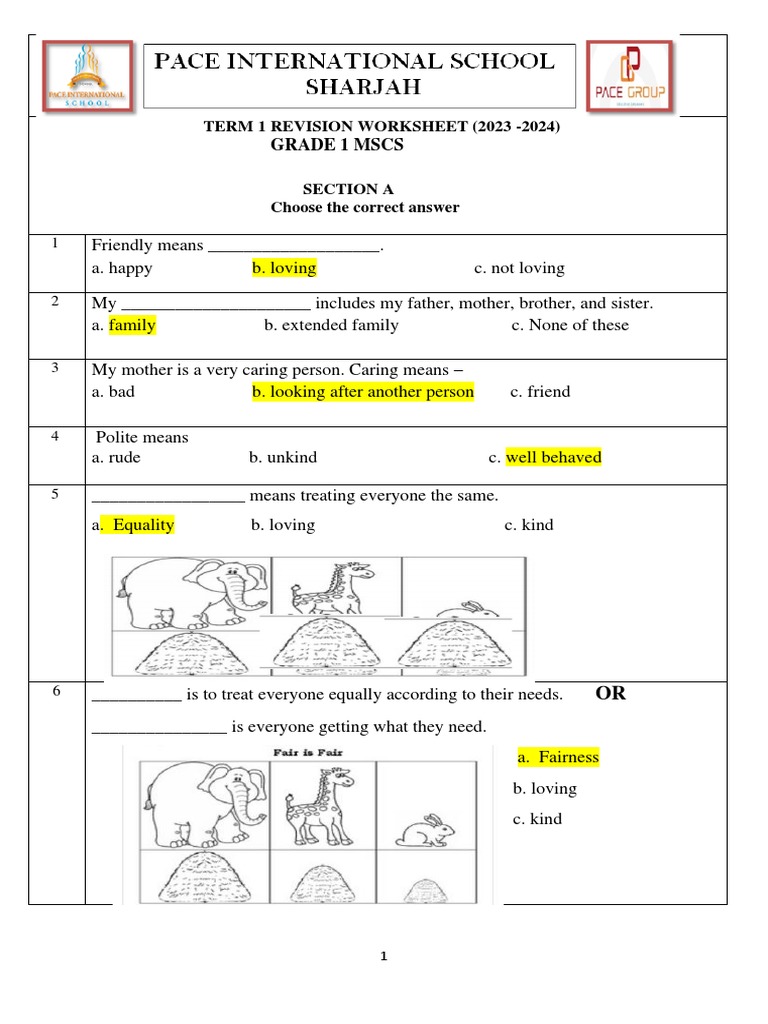 1 Answer Key Mscs Term 1 Revision Worksheet | PDF