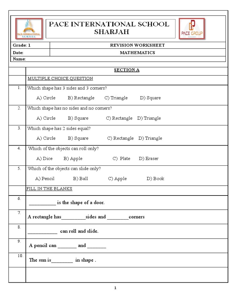 Grade 1 Revision Worksheet Shapes.docx | PDF
