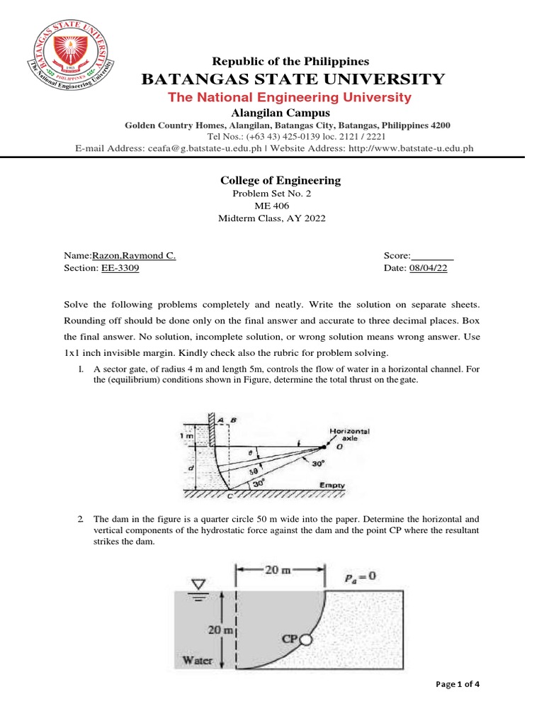 Razon-Raymond-C.-Problem-Set-No.2 | PDF | Pump | Mathematics