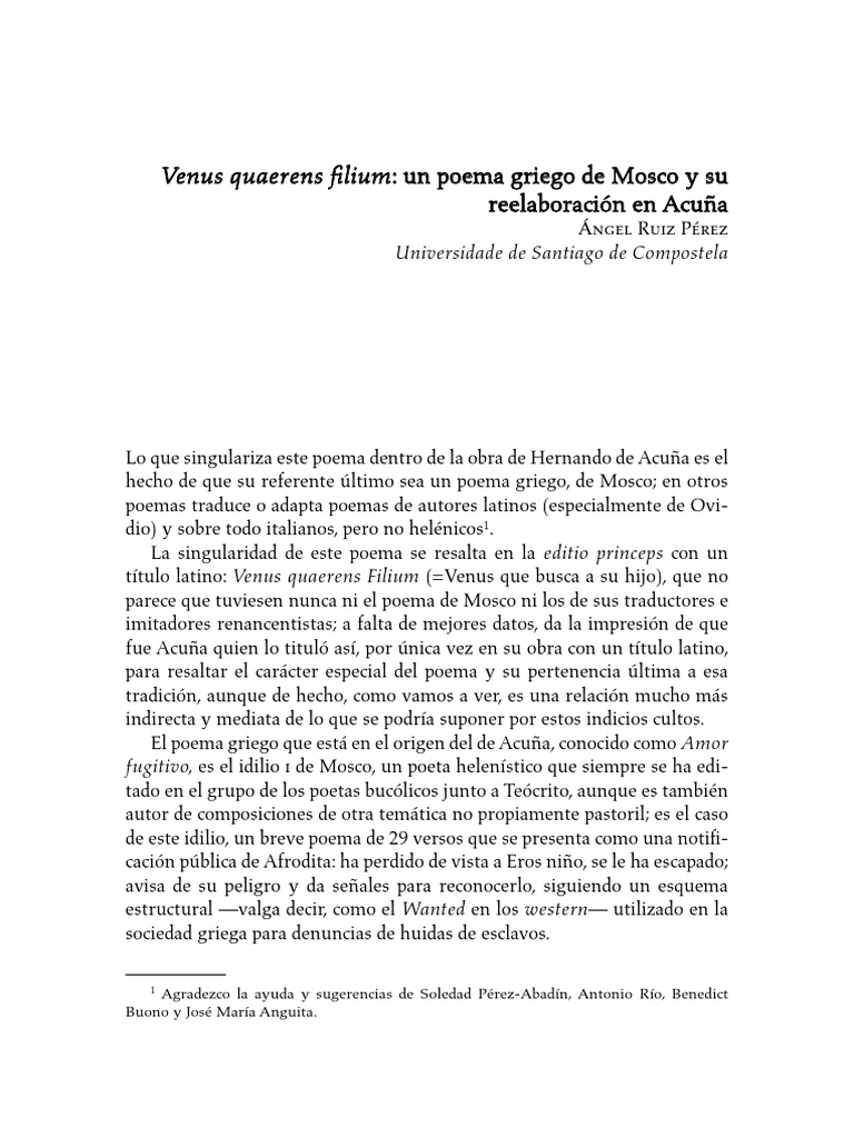 Venus Quaerens Filium Un Poema Griego D | PDF | Amor | Poesía
