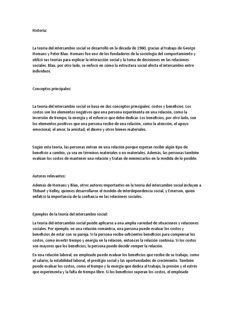 Teoría Del Intercambio Social | PDF | Ciencias del comportamiento ...