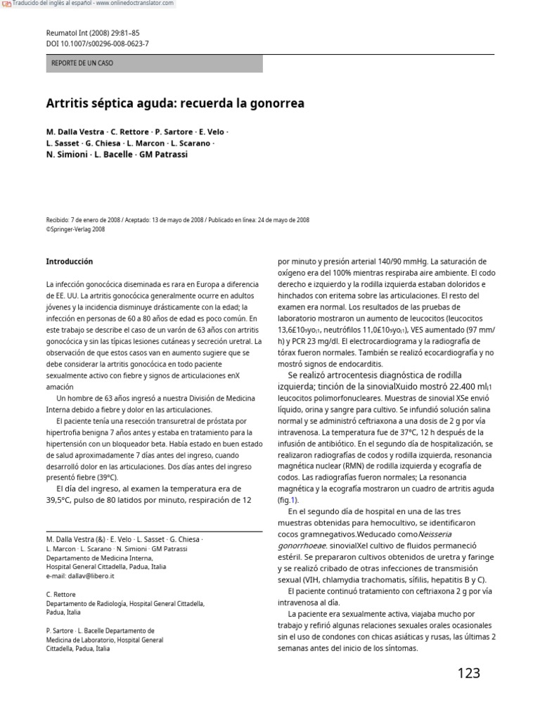Rheumatol Int 2008 29 1 81 5 en Es PDF Sistema Inmune Infecci n