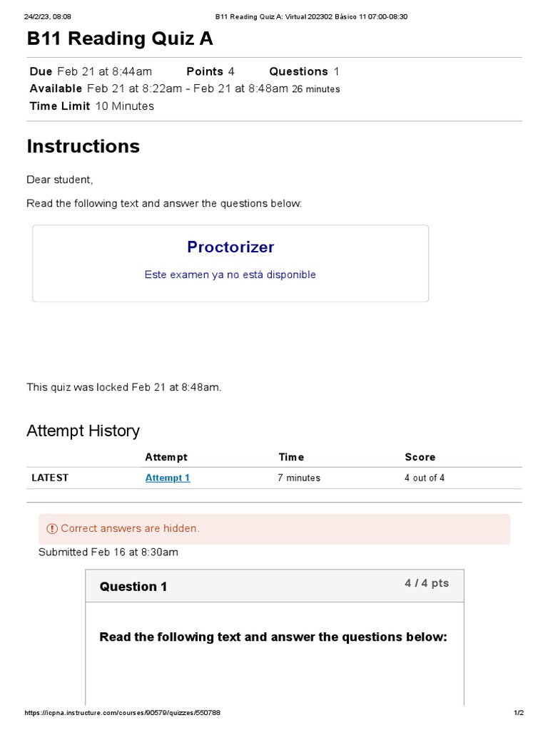 B11 Reading Quiz A - Virtual 202302 Básico 11 07 - 00-08 - 30 | PDF