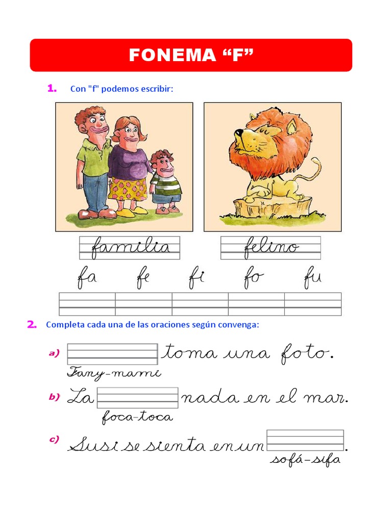 Actividades del fonema F para primer grado | PDF | Artes del Lenguaje y ...