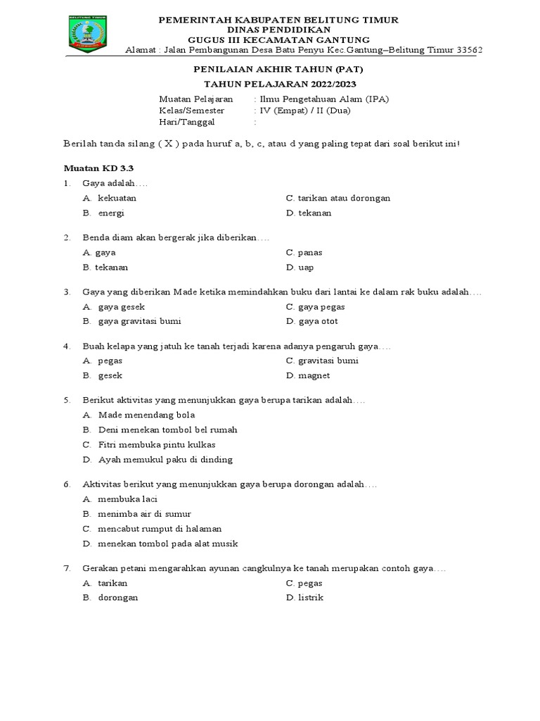 Soal Pat Ipa Kelas 4 Semester 2 | PDF