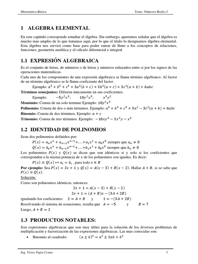 ALGEBRA ELEMENTAL Parte 1 -2023-1 | PDF | Factorización | División ...