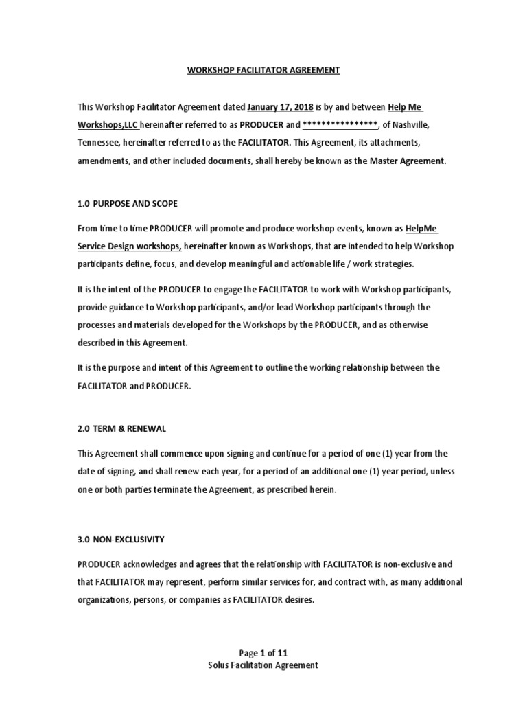 WORKSHOP FACILITATION AGREEMENT - Help | PDF