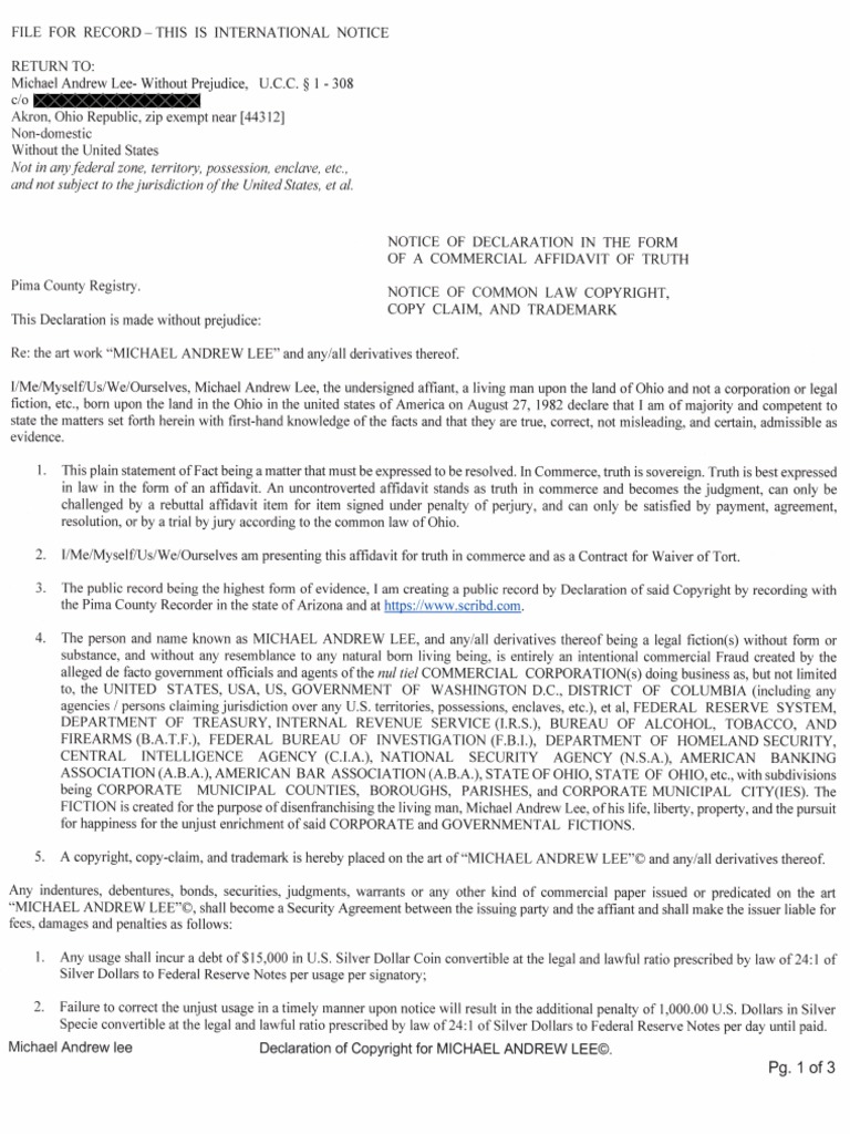 Notice of Common Law Copyright, Copy Claim, and Trademark | PDF