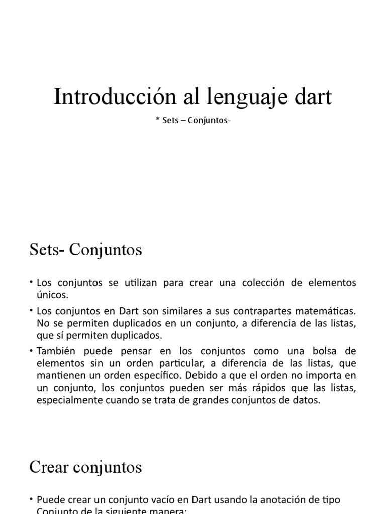 Introducción Al Lenguaje Dart | PDF | Conjunto (Matemáticas) | Lenguaje ...