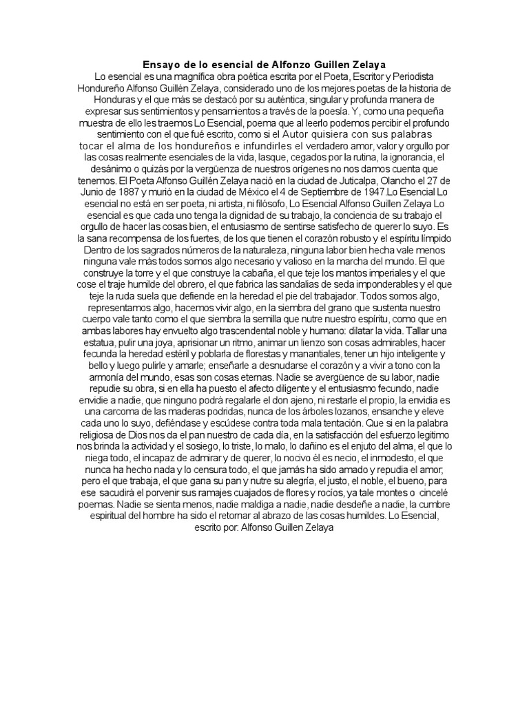 Lo Esencial de Alfonso Guillén Zelaya | PDF | Amor | Poesía