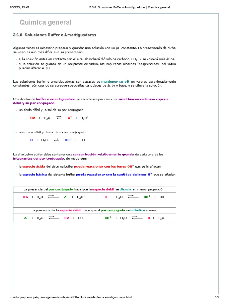 3.6.8. Soluciones Buffer o Amortiguadoras - Química General | PDF | Solución tampón | Ph