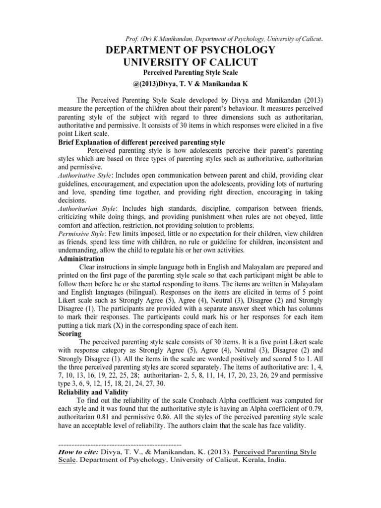 Perceived Parenting Style Scale | PDF