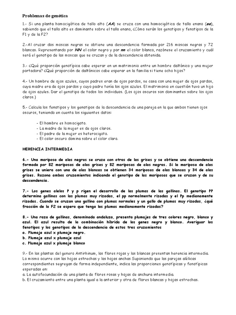 Problemas de Genética y Herencia Mendeliana | PDF | Genotipo ...