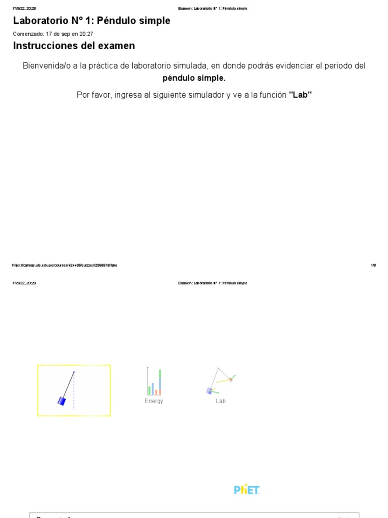 Examen - Laboratorio #1 - Péndulo Simple | Descargar gratis PDF | Péndulo | Máquinas