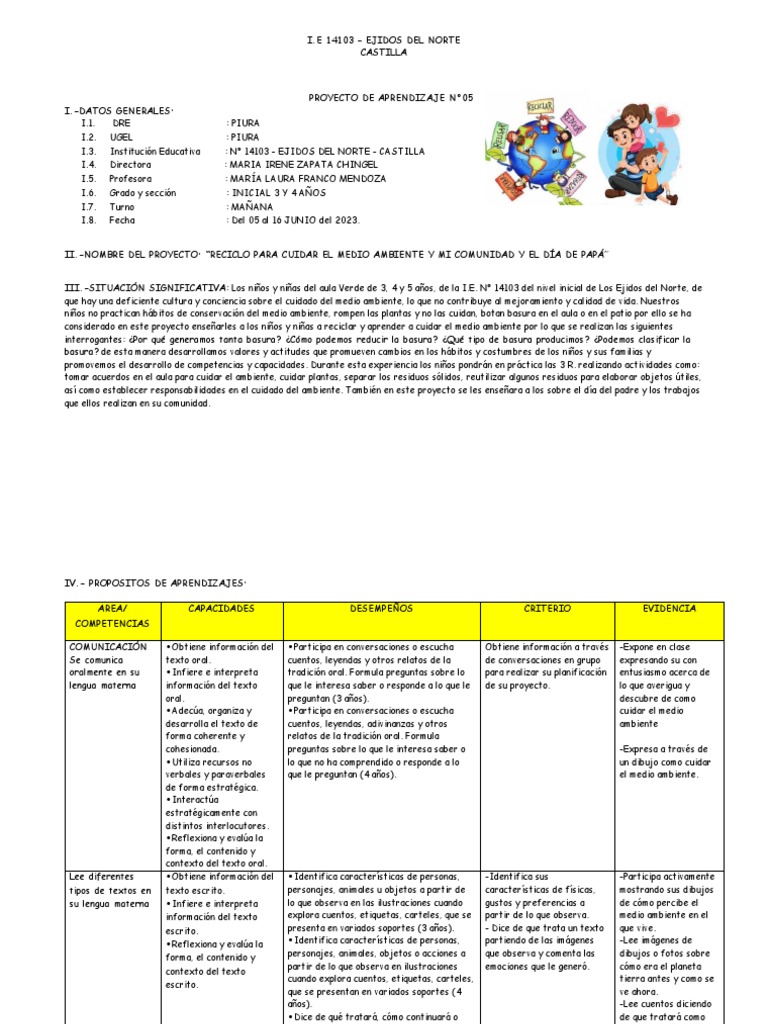 Proyecto # 05 Reciclo para Cuidar El Medio Ambiente | PDF | Residuos | Evaluación