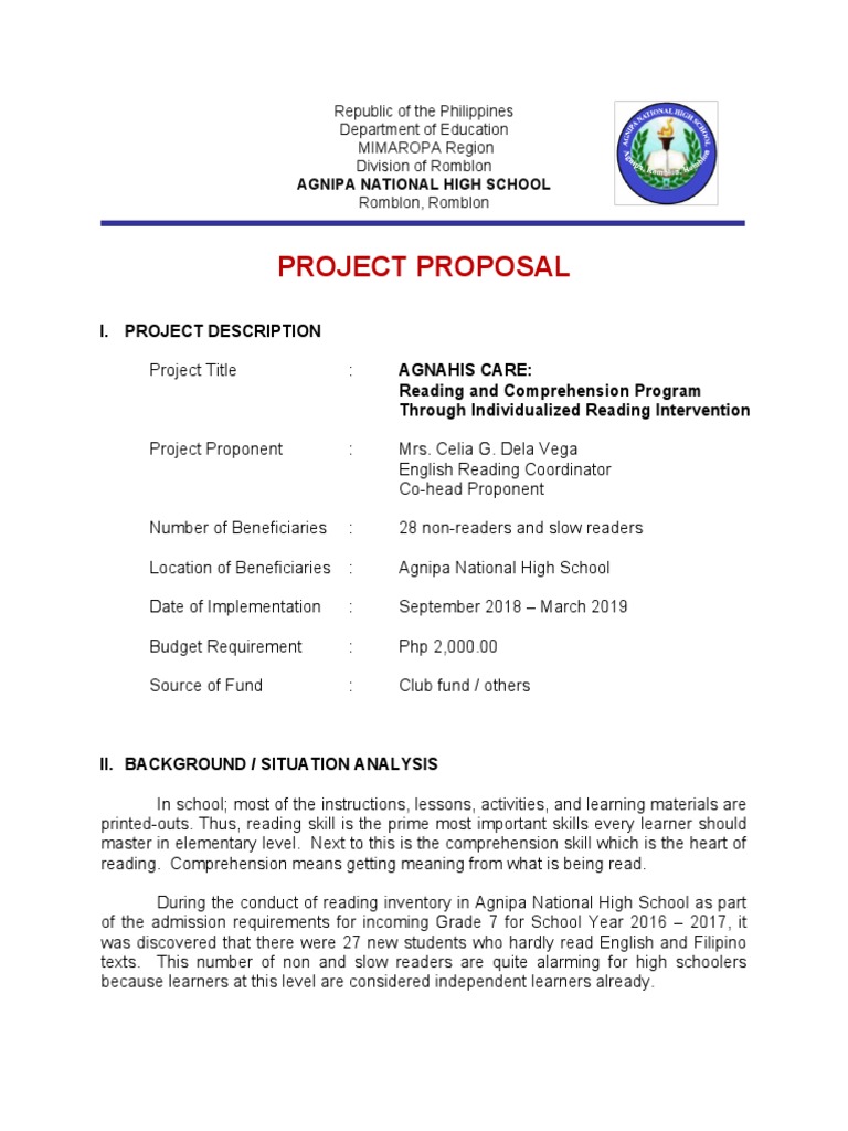 Project Proposal - Student Care Reading Program 2018-2019 | PDF