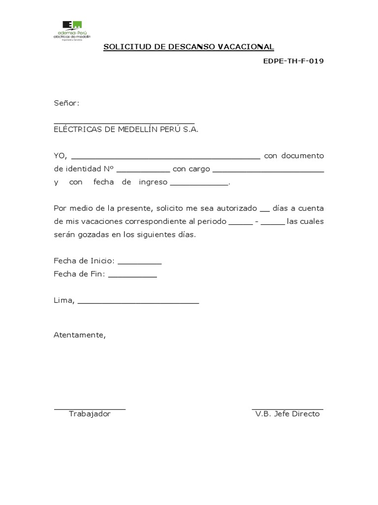 Edpe-th-f-019 Solicitud de Descanso Vacacional (1) | PDF