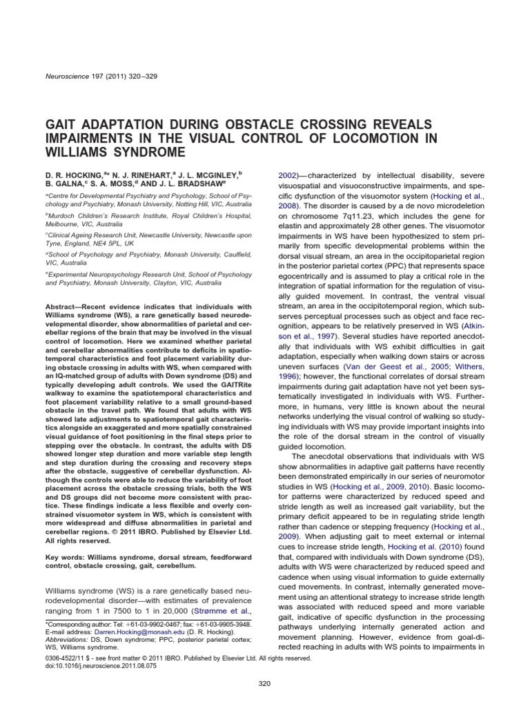 Gait Adaptation During Obstacle Crossing Reveals Impairments in The Visual Control of Locomotion ...