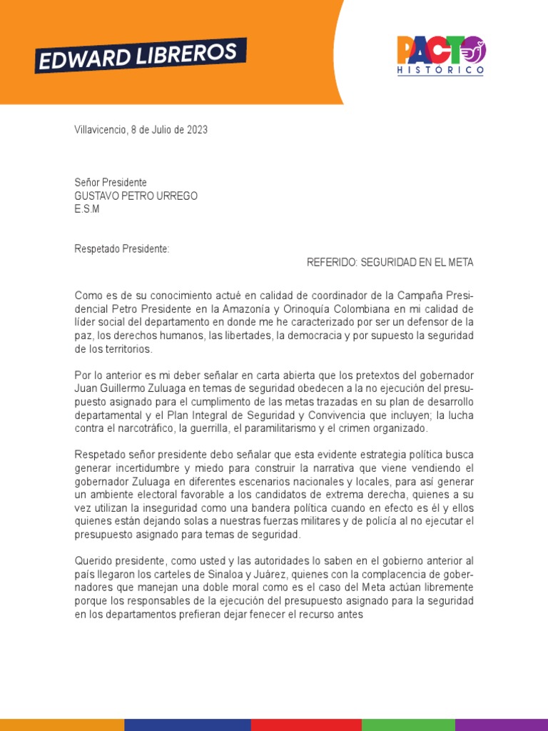 Denuncia sobre Seguridad en el Meta | PDF | Gobierno