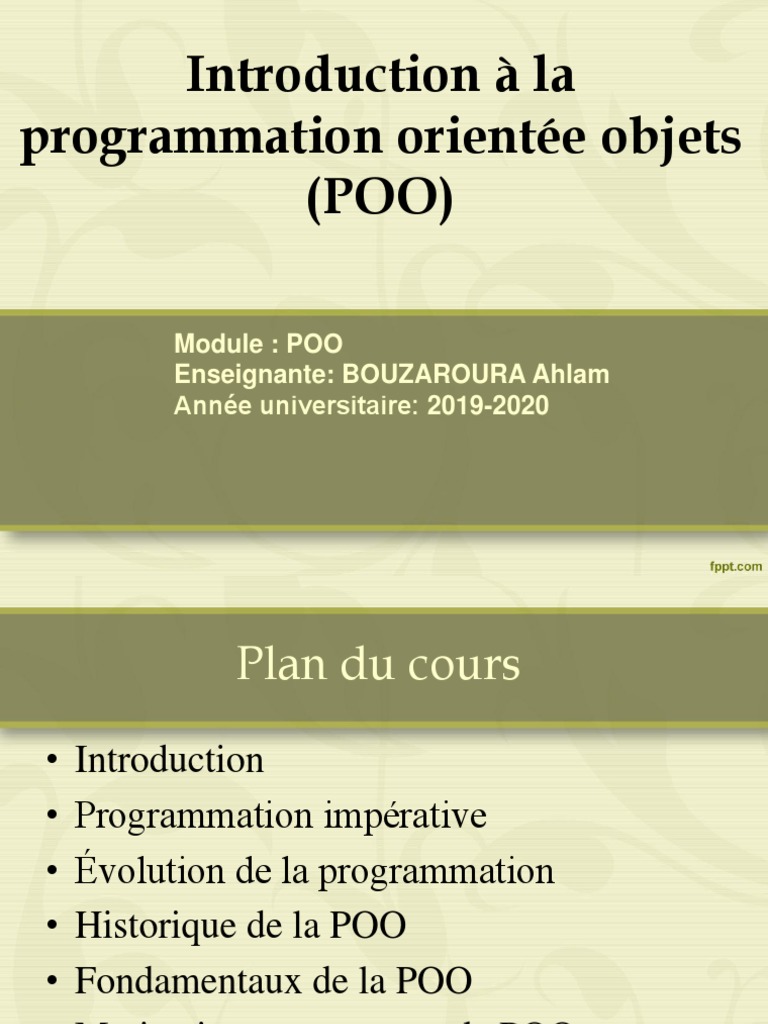 Cours2-Introduction À La POO | PDF | Programmation orientée objet ...