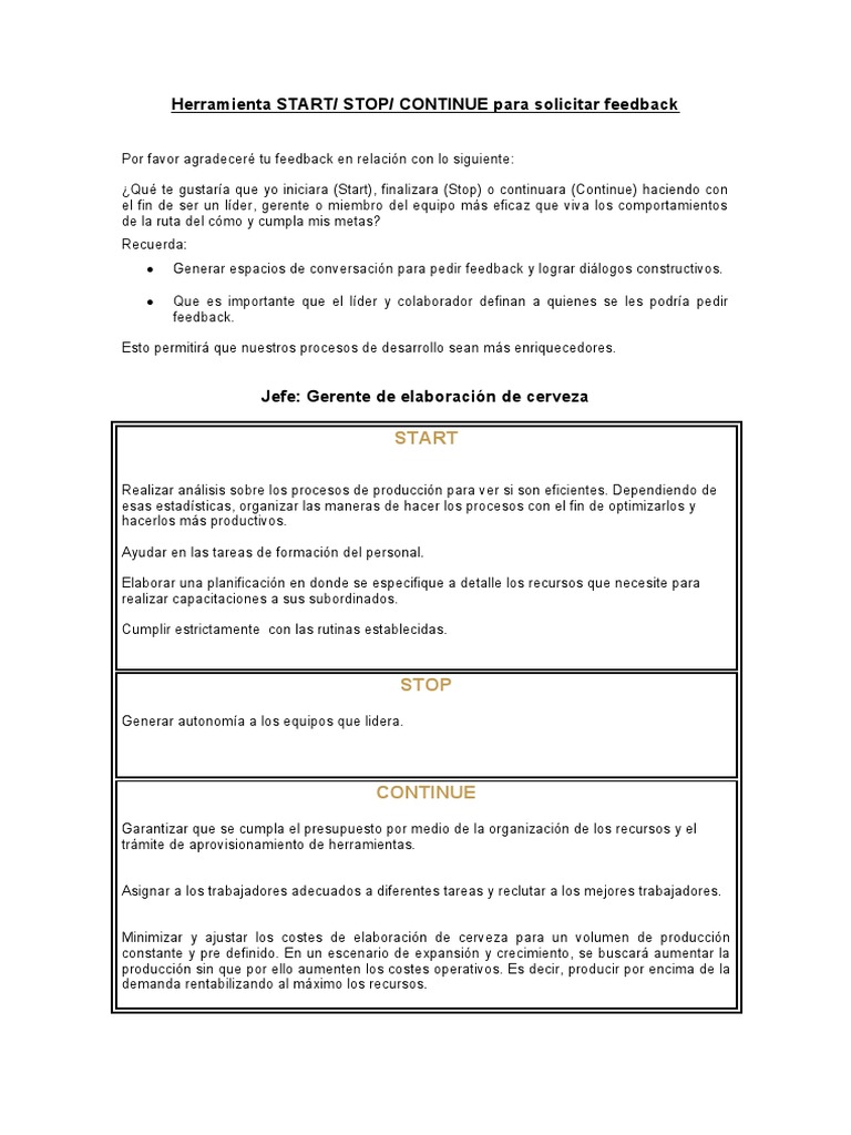 Star - Stop - Continue - Jefe | PDF