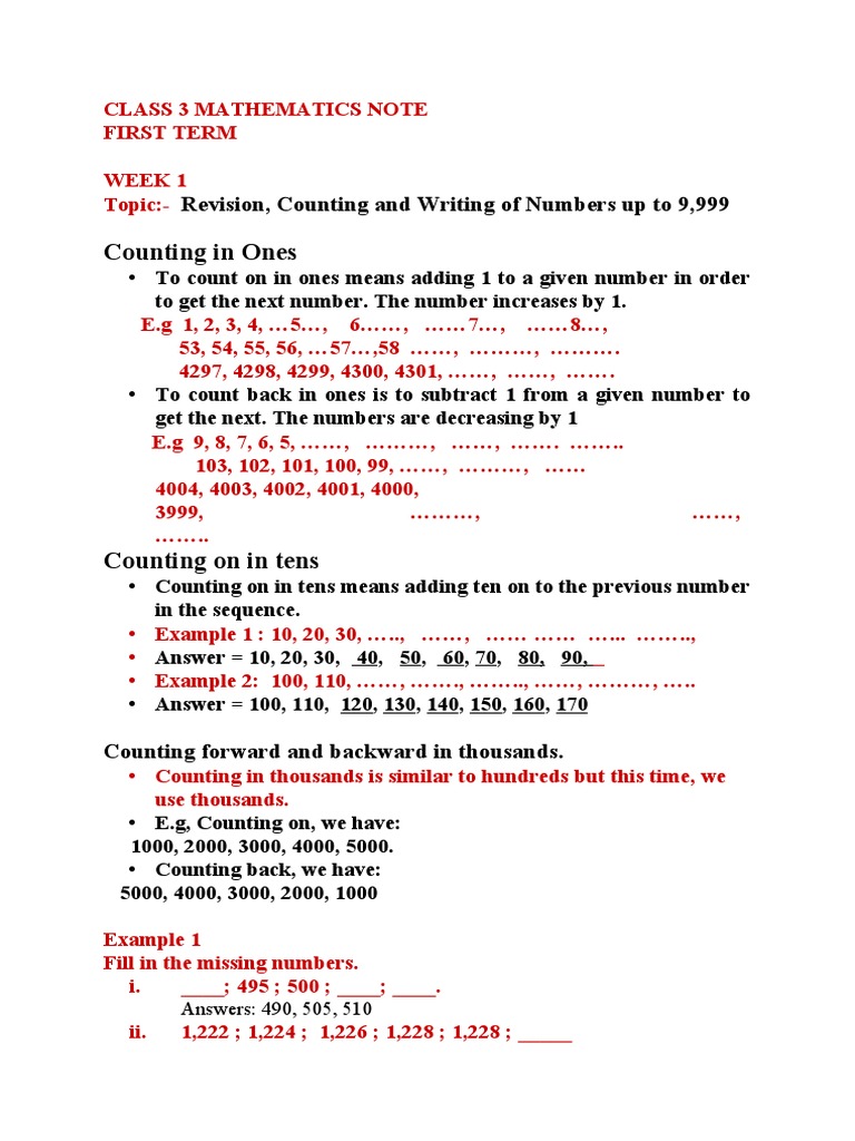 Class 3 Mathematics Note | PDF | Naming Conventions | Mathematics