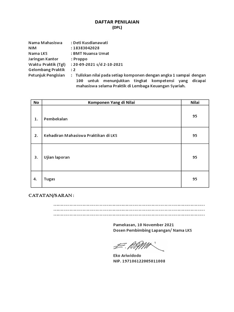 Buku Penilaian DPL - Deti | PDF