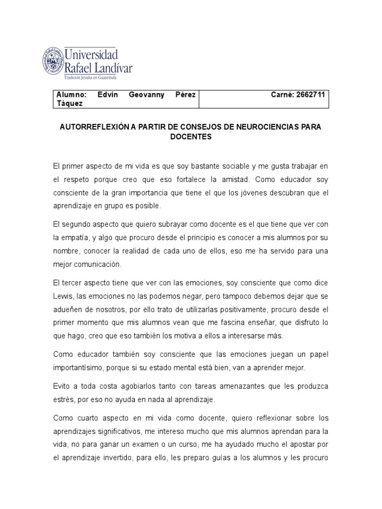 Autorreflexión A Partir de Consejos de Neurociencias para Docentes ...