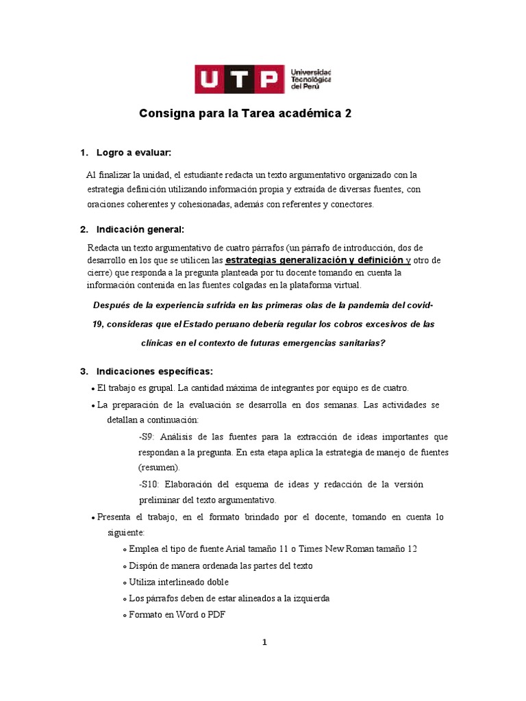 Consigna para La Tarea Académica 2: 1. Logro A Evaluar | PDF
