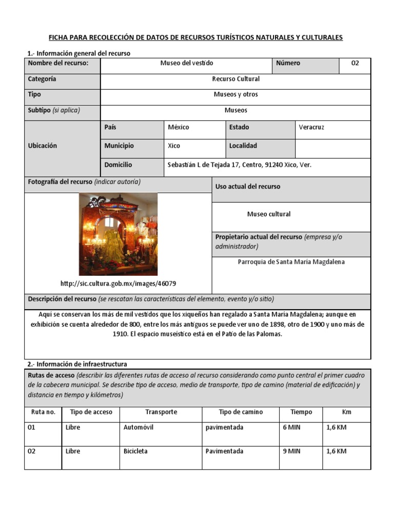 Ejemplo de Ficha Inventario Turistico | PDF | Turismo