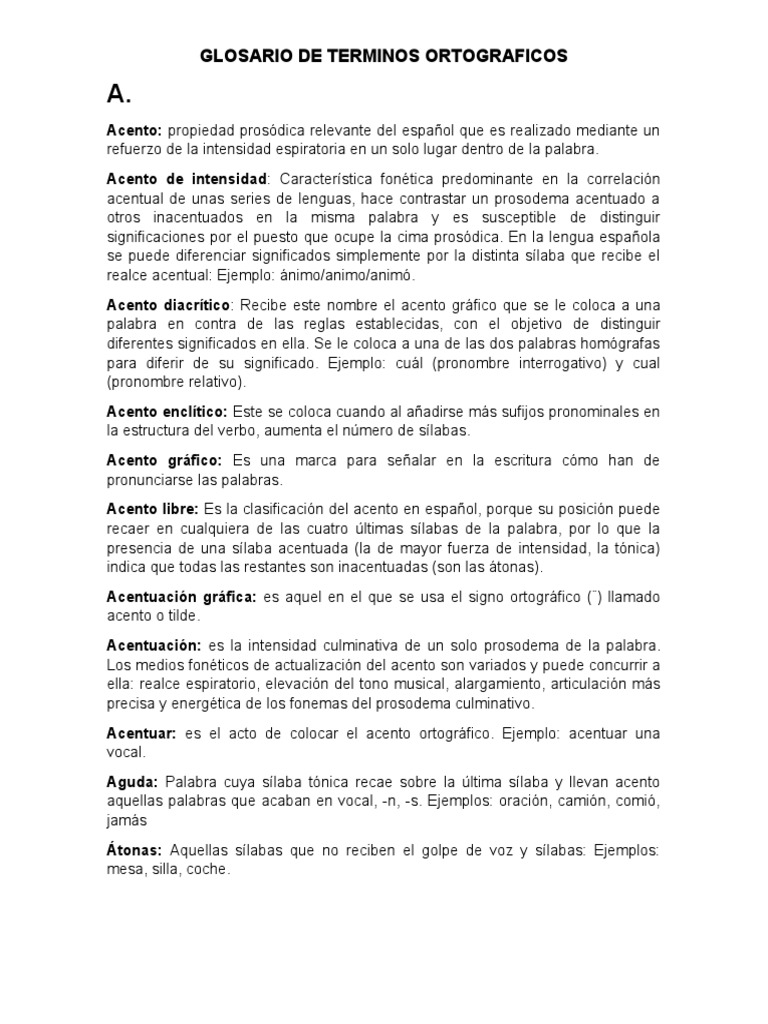 Glosario de Terminos Ortograficos | PDF | Palabra | Sílaba