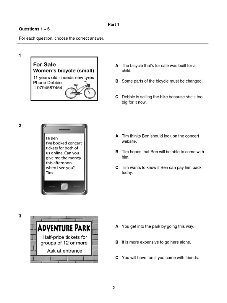 A2 Key Reading Part 1 | PDF