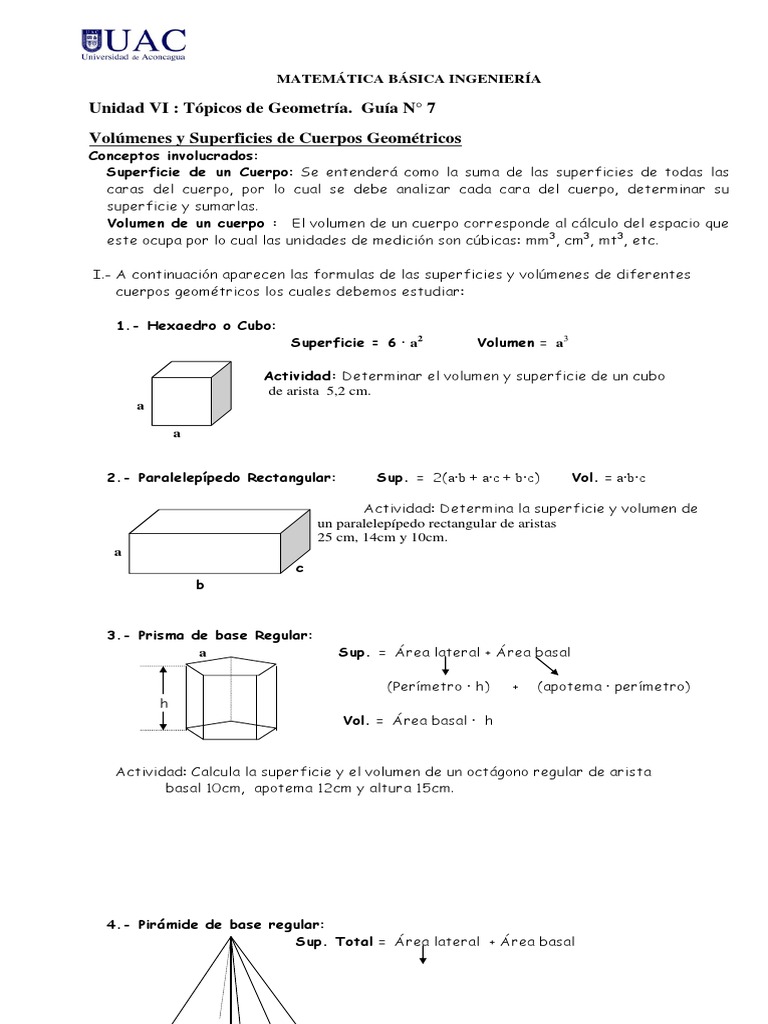 Volúmenes y Superficie de Cuerpos Geométricos | PDF | Volumen | Geometría